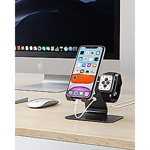 OMOTON Stand for Apple Watch - 2 in 1 Universal Desktop Stand Holder for iPhone 14 13 12 11 All Series and Apple Watch Series 8/SE2/7/6/SE/5/4/3/2 (Both 38mm/40mm/41mm/42mm/44mm/45mm) (Black)