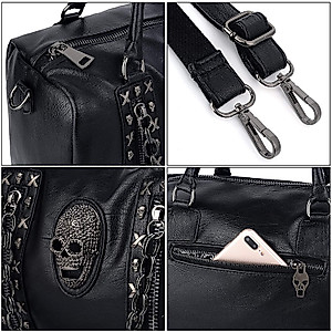 UTO Women Skull Tote Bag Rivet Studded Metal Chain Handbag PU Leather Purse Shoulder Bags 513A