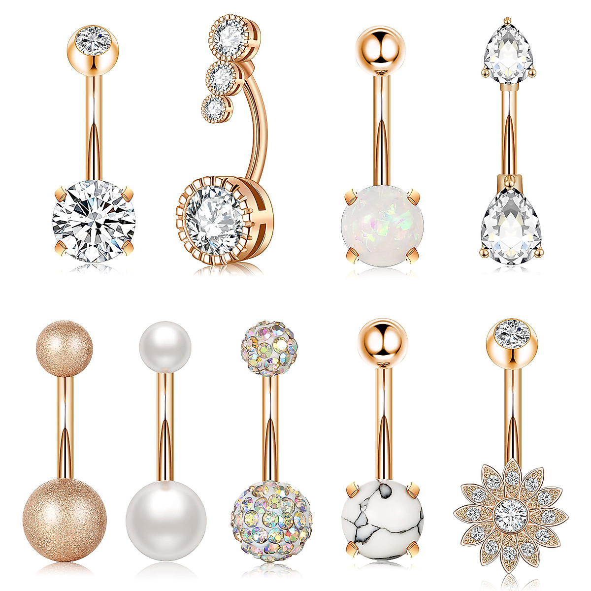 Tomovely 14G Belly Button Ring Cute Belly Button Rings Surgical Stainless Steel Belly Rings for Women Navel Rings Piercing Jewelry Belly Button Piercing Jewelry Rose gold