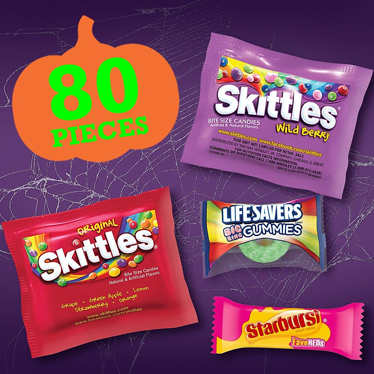 SKITTLES Wild Berry, SKITTLES Original, STARBUST FaveREDS, and LIFE SAVERS Gummy Candy Assortment, 32.82 oz Bag