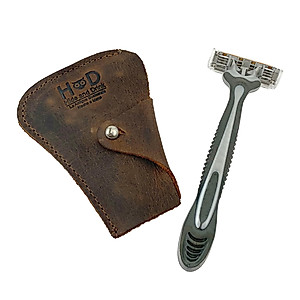Hide & Drink, Razor Cover, Protective Case, Barber Essentials, Handmade from Full Grain Leather (Bourbon Brown)