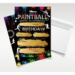 shupai Paintball Themed Birthday Party Invitations(25 Invitation + 25 Envelopes), Kids Birthday Invitations(H10H)