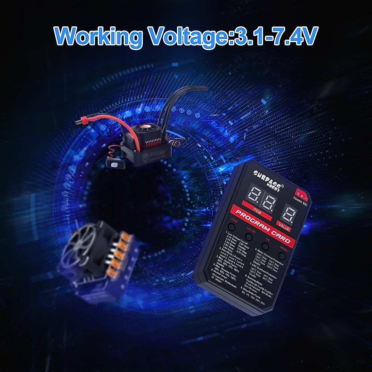 Surpass Hobby ESC Programming Card RC Car Electronic Speed Controller LED Programmer Only Compatible with Surpass Hobby Rocket Brushless ESC 25A 35A 45A 60A 80A 120A 150A (Update Version)