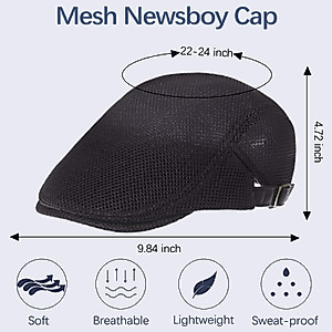 3 Pieces Newsboy Cap Mesh Breathable Summer Adjustable Cabbie Flat Beret (Light Gray, Navy Blue, Black)