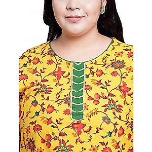 Yash Gallery Women's Plus Size Cotton Floral Print Anarkali kurta (Mustard Yellow)