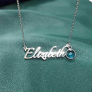 DayOfShe 925 Sterling Silver Name Necklace Personalized Birthstone Necklace Mother Gifts for Women