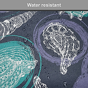 Ambesonne Nautical Chair Seating Cushion Set of 8, Ocean Theme Seashells Scallop Summer Marine Coastal Grunge, Anti-Slip Seat Padding for Kitchen & Patio, 16"x16", Night Blue Sea Green