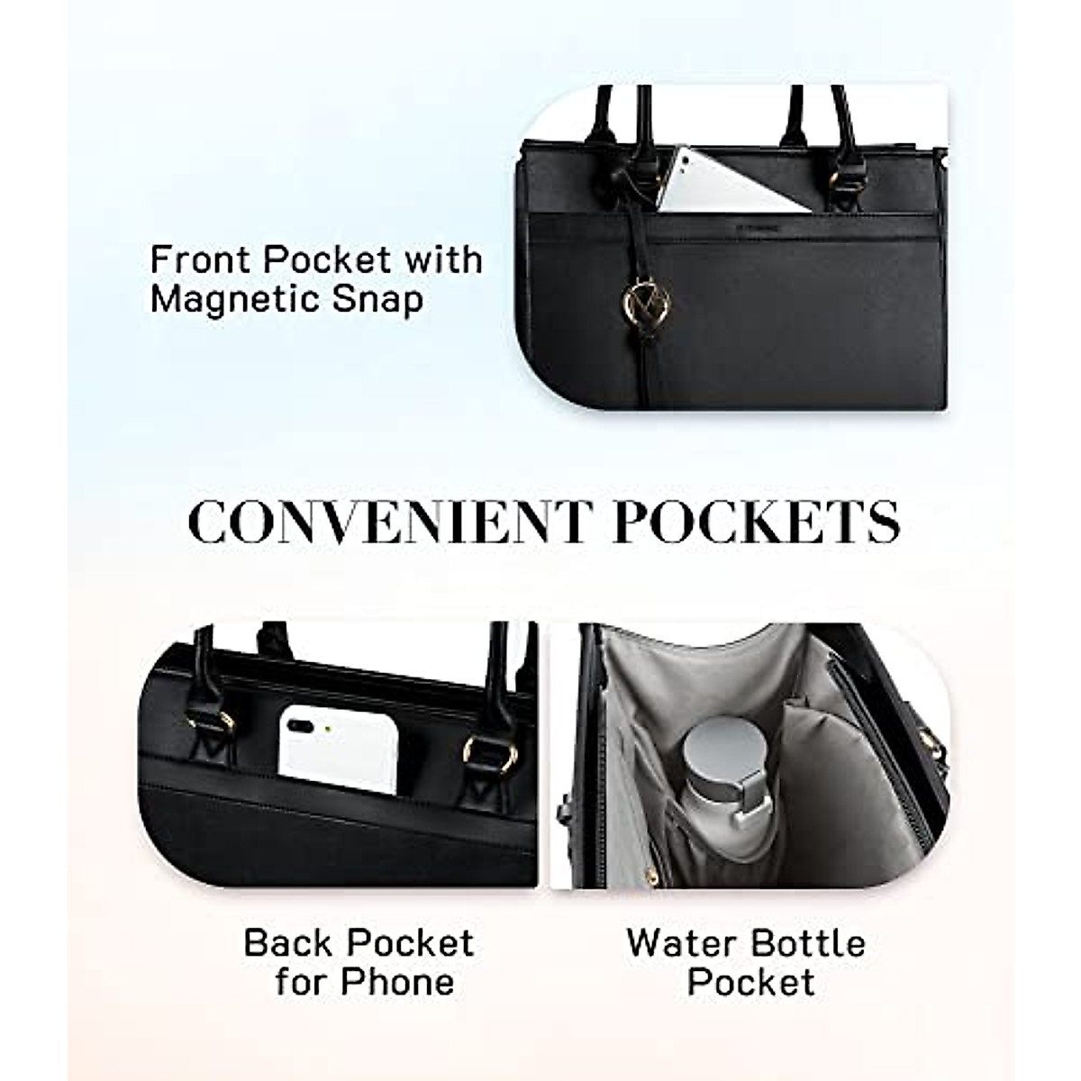 Missnine Laptop Tote Bag 15.6 inch Laptop Bag Stylish Briefcase for Women Work Shoulder Bags with Clutch Wallet 2 PCS Set