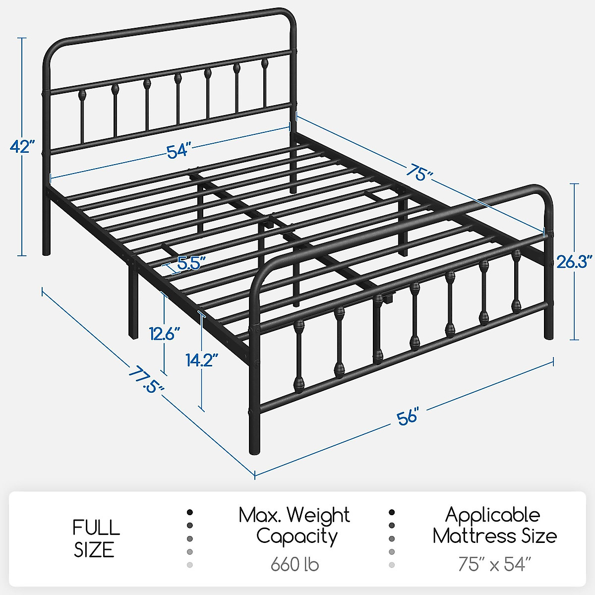 Yaheetech Classic Metal Platform Bed Frame Mattress Foundation with Victorian Style Iron-Art Headboard/Footboard/Under Bed Storage No Box Spring Needed Full Size Black