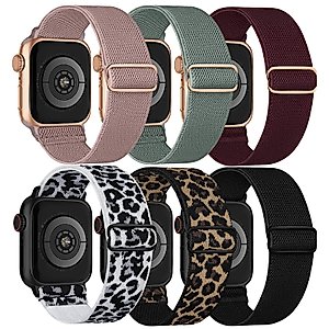 Stretchy Nylon Solo Loop 6-Pack Compatible with Apple Watch Band 38mm 40mm 41mm 42mm 44mm 45mm 46mm 49mm, Nylon Sport Elastic Wristbands Strap Women Men for iWatch Series 10 9 8 7 6 5 4 3 SE Ultra 2