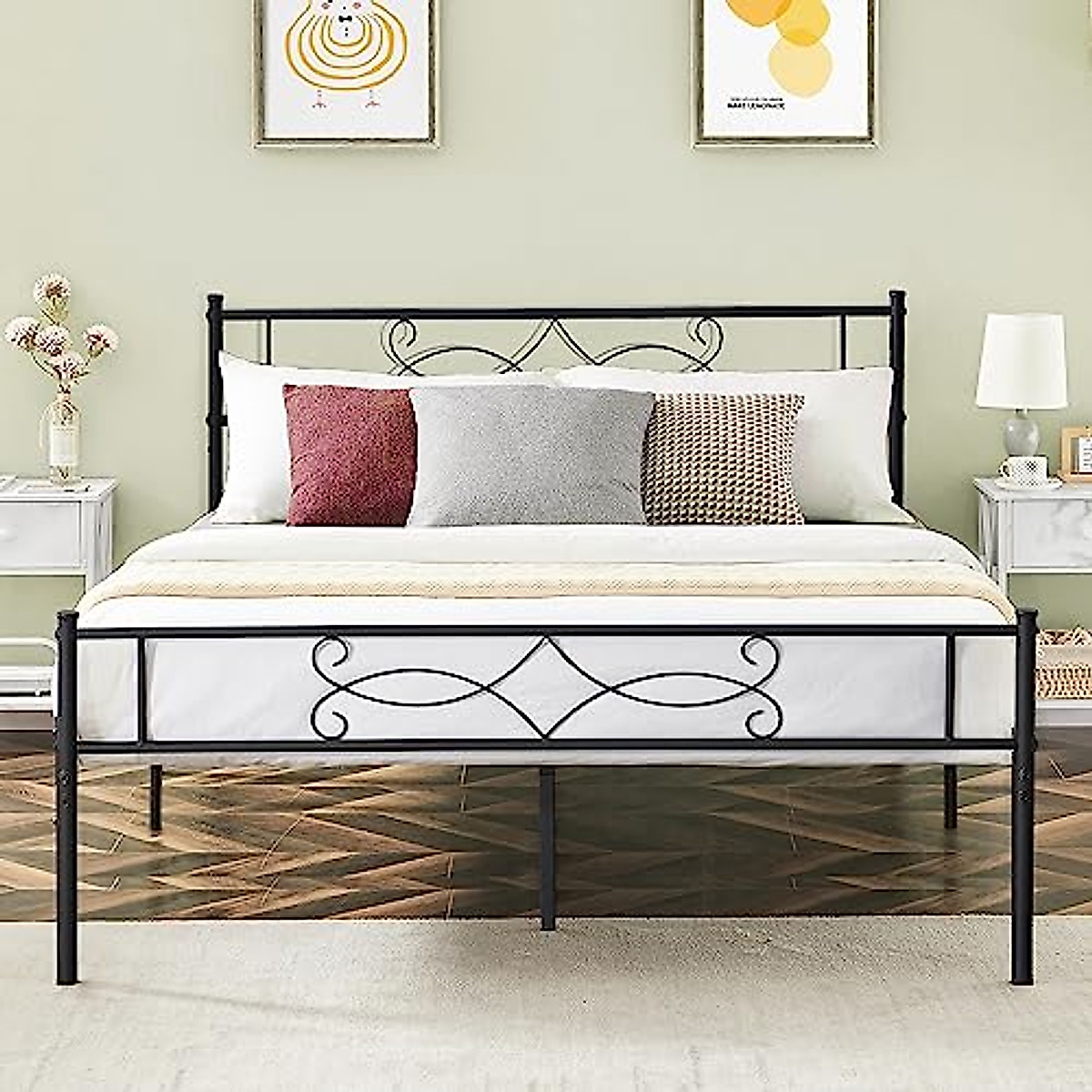 VECELO Full Size Bed Frame Metal Platform/Mattress Foundation with headboard Footboard/Steel Slat Support/No Box Spring Needed/Easy Assembly
