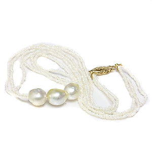14k Gold - Saltwater Akoya Keshi & Three Baroque South Sea Pearl Necklace- Princess Length