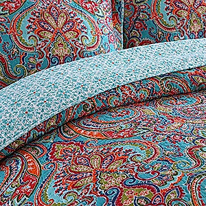 NEWLAKE Cotton Bedspread Quilt Sets-Reversible Patchwork Coverlet Set, European Gorgeous Floral Pattern, Queen Size