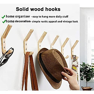 MRYUWB 8 Pcs Nature Wooden Coat Hooks Wall Mounted, Vintage Single Wall Wood Hook, Wood Wall Storage Organizer Hangers for Hats, Coats, Backpack (Natural Color 8)