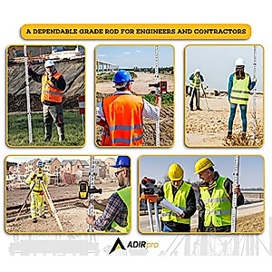 AdirPro 16-Foot Aluminum Grade Rod - 10ths, Dual Sided 5-Section Telescopic Leveling Rod – Bubble Level and Soft Carrying Case Included