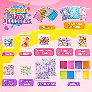 60 FL OZ Clear Slime Kit for Girls: Big Slime Bucket for Kids, Premade Crystal Slime with 35 Pack Slime Accessories, Birthday Gifts for Girls 6-12, Fun DIY Slime, Party Favors Slime Toys