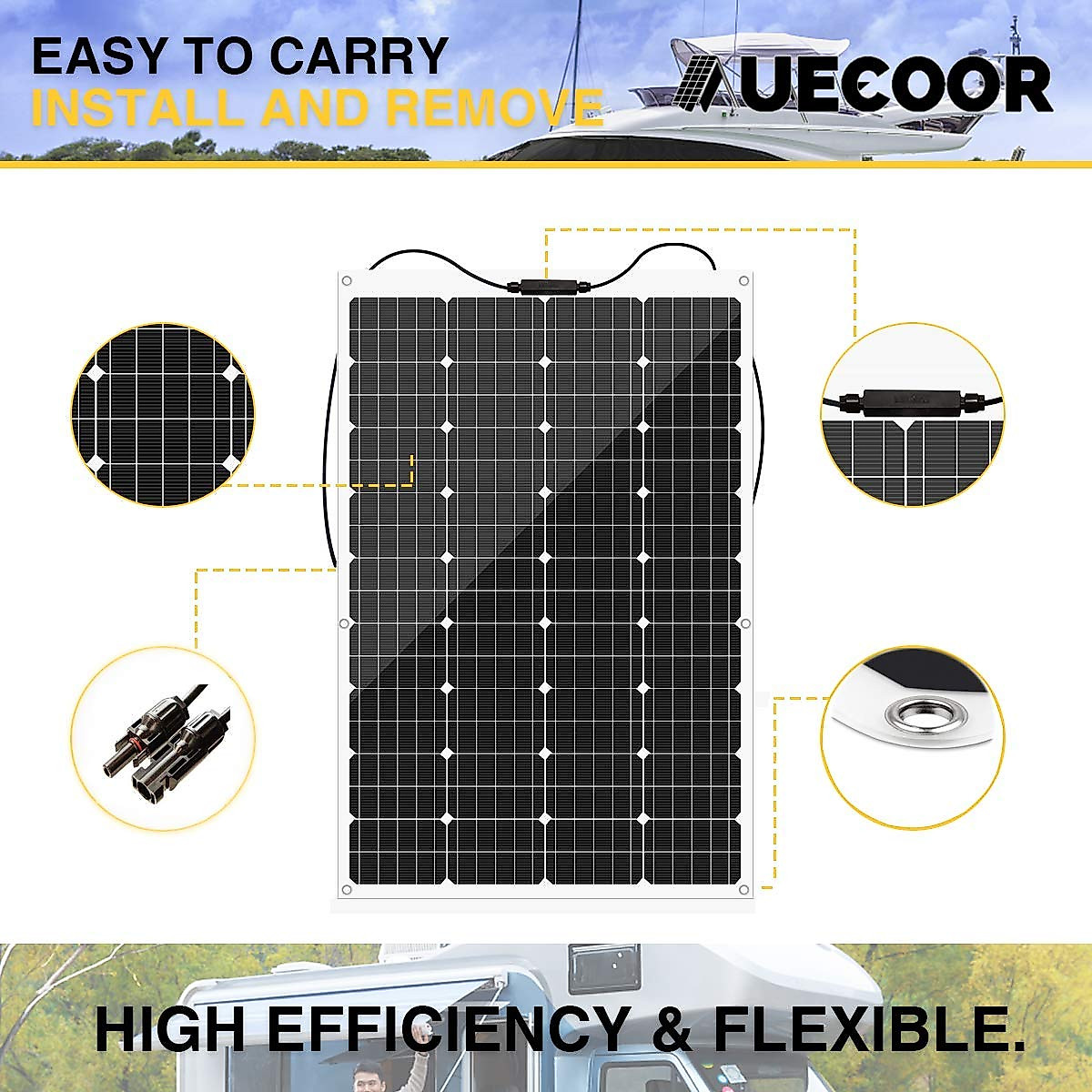 AUECOOR Solar Wind Hybrid System: 400W Wind Turbine Generator+ 120W Flexible Monocrystalline Solar Panel for Off Grid 12V Battery Charging