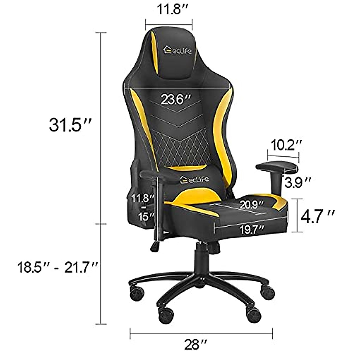 Gaming Chair Racing Massage Computer Chair - Cushioned Comfort High Back PU Leather USB Vibrator Ergonomic Recliner Home Office Video Game for Kids for Gift (Yellow, D06-M)