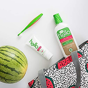 Hello Oral Care Kids Fluoride Free and SLS Free Toothpaste Twin Pack with BPA-Free Kids & Toddler Toothbrush, Natural Watermelon