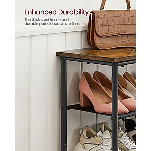 VASAGLE Shoe Rack 5 Tier, Narrow Shoe Organizer for Closet Entryway, with 4 Fabric Shelves and Top for Bags, Shoe Shelf, Steel Frame, Industrial, Rustic Brown and Black ULBS036B01