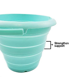 SAMMART Set of 2 - 5L (1.32Gallon) Collapsible Fishing Bucke - Foldable Round Tub - Portable Plastic Water Pail - Space Saving Outdoor Waterpot (2, Lake Green)