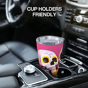 EKPRAVDKTF Floral And Skull 20oz Insulated Stainless Steel Tumbler With Lids And Straws, Double Wall Vacuum Travel Coffee Mug, Thermal Cup For Cold & Hot Drinks, Reusable Metal Straw & Brush