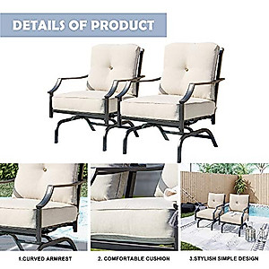 LOKATSE HOME 2 Pieces Outdoor Conversation Furniture Patio Bistro Armchair Set Metal Single Dining Chairs with Cushion, Beige