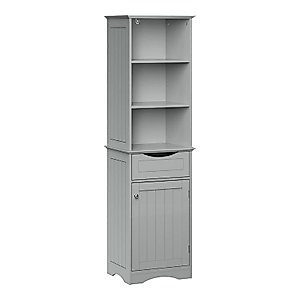RiverRidge, Gray Ashland Bathroom Freestanding Storage Cabinet with Three Open Shelves and Drawer, Size