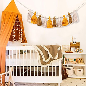 Boho Tassel Garland - 1st Birthday High Chair Banner, Boho Sun Banner, Wall Decoration for Dorm, Boho Garland with Wood Beaad, Yarn Garland, Wall Hanging for Girls Room, Nursery Baby Shower Classroom