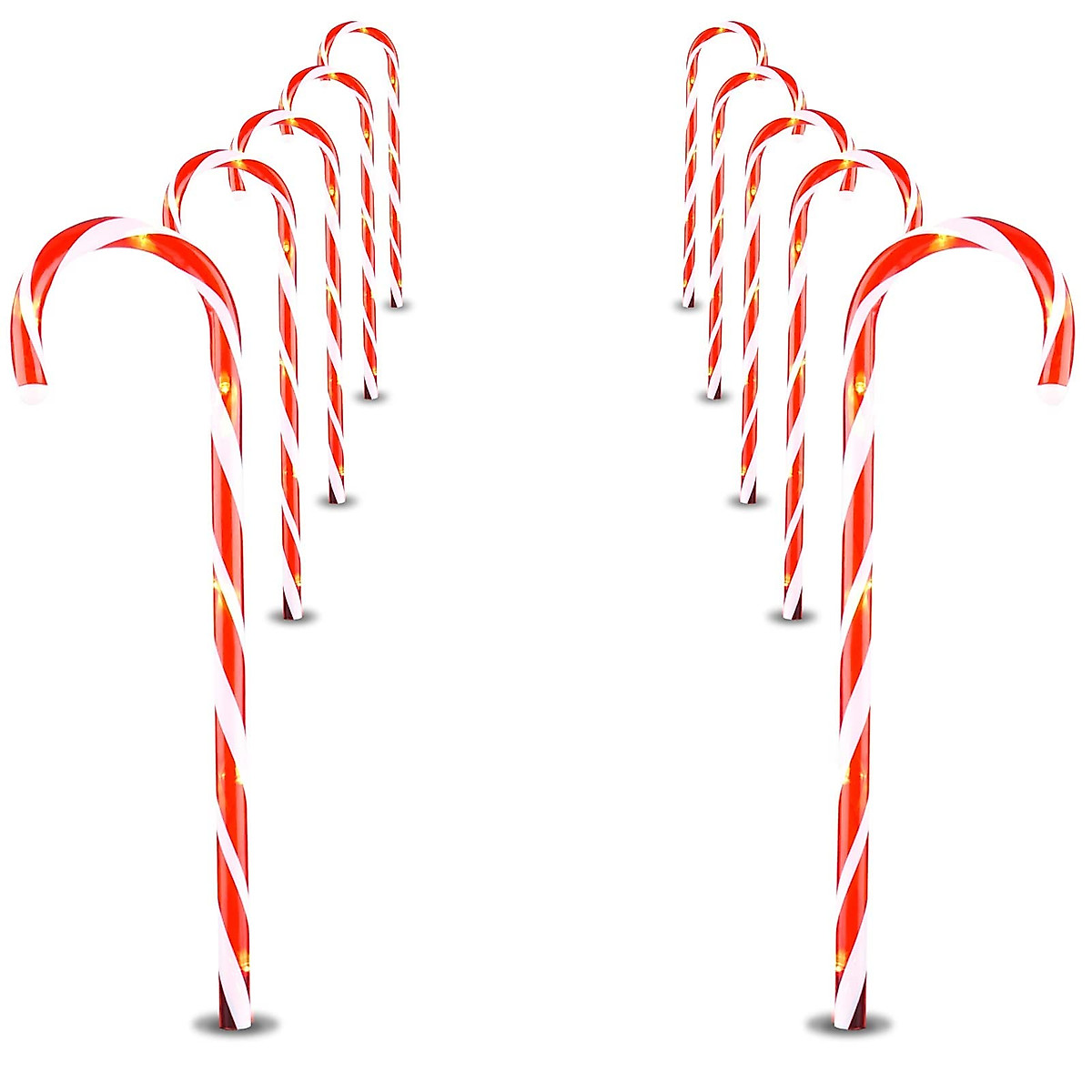 Christmas Candy Cane Pathway Markers Lights, 21.2" Christmas Holiday Outdoor Decorations Lights, Xmas Stakes Lights with 8 Blinking Modes Waterproof, Set of 10 Connectable for Garden Yard Patio Lawn