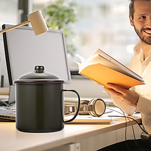 Garneck Enamelware Coffee Mug Enamel Camping Mug Vintage Iron Metal Water Cup with Lid Retro Wine Cup Drinking Tumbler for Tea Milk Juice Beverage Whiskey Green 12cm