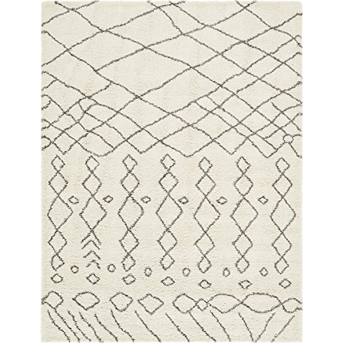 Unique Loom Rabat Shag Collection Area Rug - Geometric (9' x 12' Rectangle, Pure Ivory/ Gray)