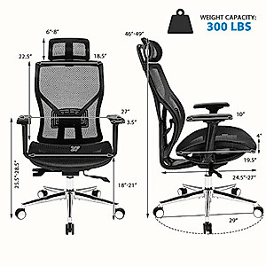 COSTWAY Ergonomic Home Office Chair, Adjustable Swivel Mesh Executive Chair w/Reclining Backrest, Headrest and 3D Armrests, High Back Computer Desk Chair for Gaming, Reading, Studying, Black