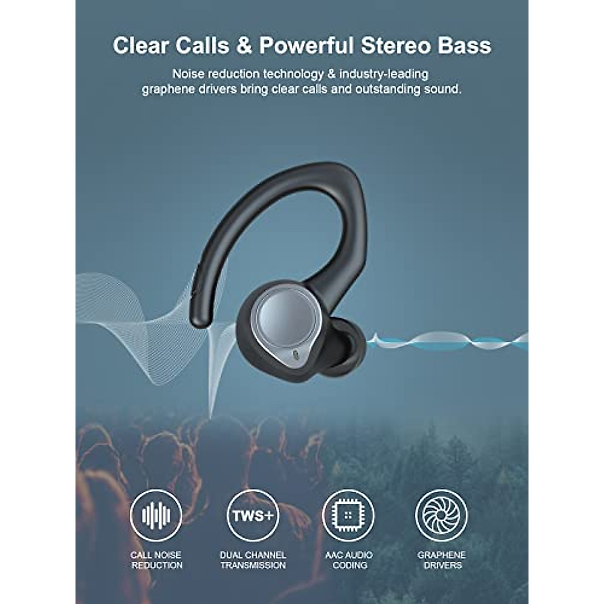Coucur Wireless Earbuds, Bluetooth 5.1 Sport Headphones in Ear with Detachable Earhooks, Bluetooth Earbuds with Immersive Sound, Wireless Earphones with Noise Cancelling Mic, IP7 Waterproof Headset