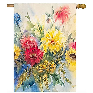 Pickako Seasonal Watercolor Summer Spring Floral Flowers Colorful Dahlias House Flag 28 x 40 Inch, Double Sided Large Garden Yard Welcome Flags Banners for Home Lawn Patio Outdoor Decor