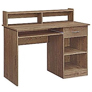 BELLEZE Modern 42 Inch Small Home Office Computer Laptop Desk or Writing Study Workstation in Wood with Single Drawer, Two Open Cubby Storages, and Hutch - Wren (Wood)
