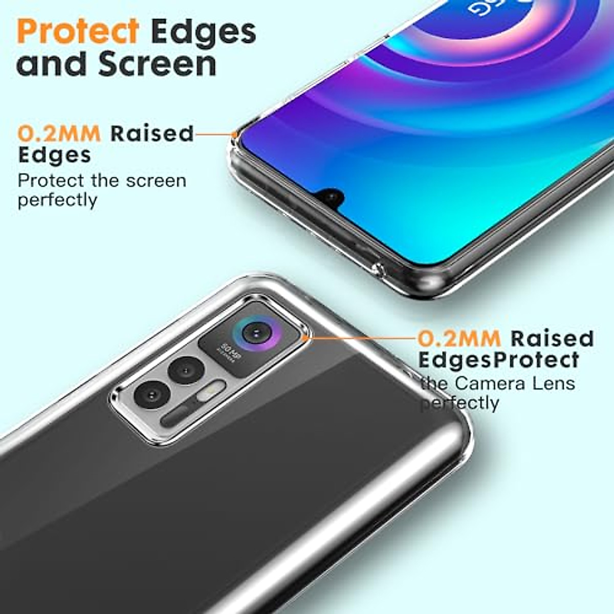 Dioxide Compatible for TCL 30 5G/TCL 30+ 5G Case with Screen Protector, Full Body Protection Case Transparent Silicone Bumpers Shockproof Case for TCL 30 5G/TCL 30+ 5G