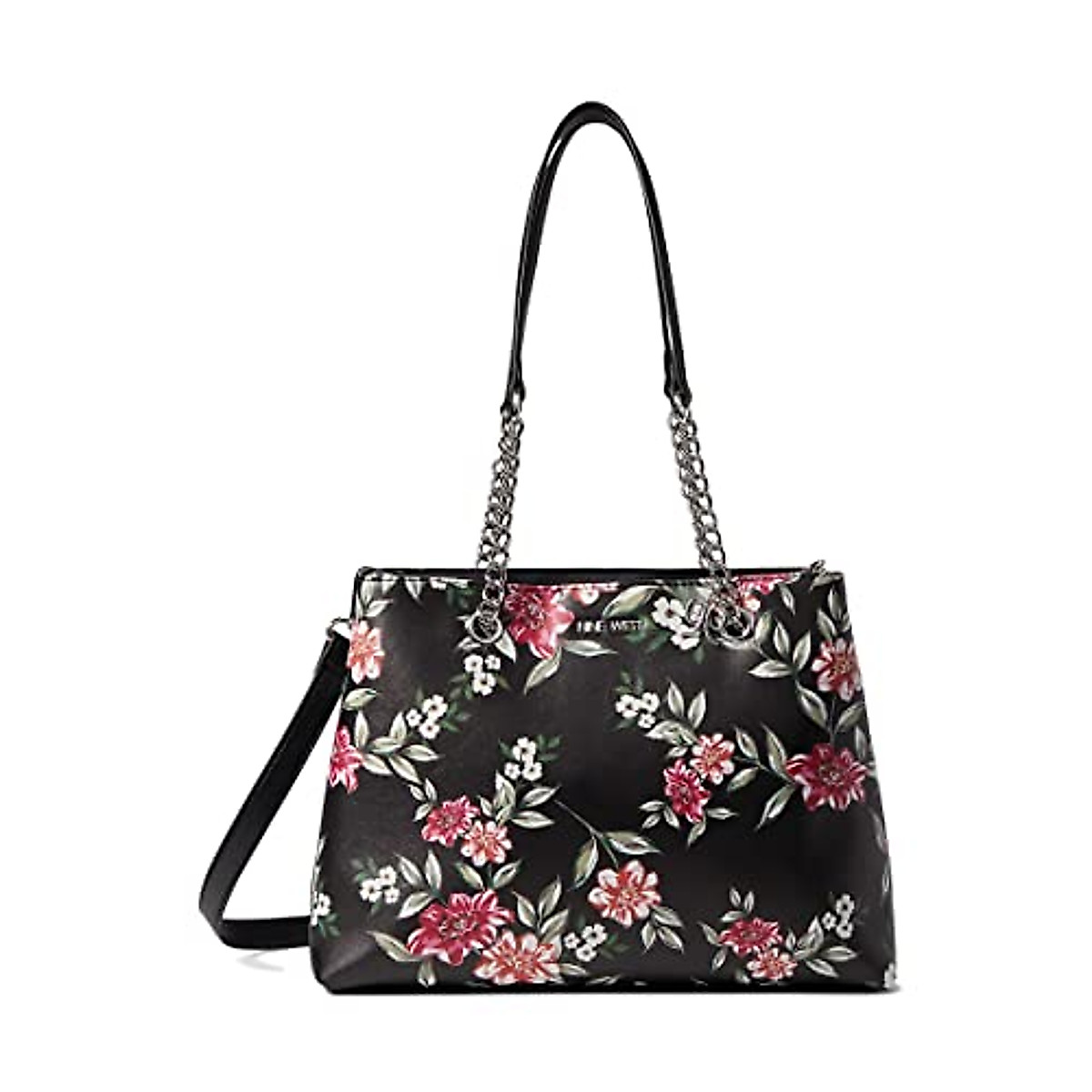 Nine West Skyes Satchel Black Blooms Floral One Size