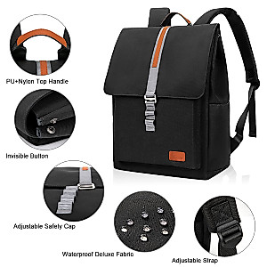 Voova Work Backpack for Adult Men Women, Vintage Laptop Backpack Computer Bag with 15.6 Inch Laptop Compartment, Fashion Casual Daypack Bookbag for Travel and College, Black