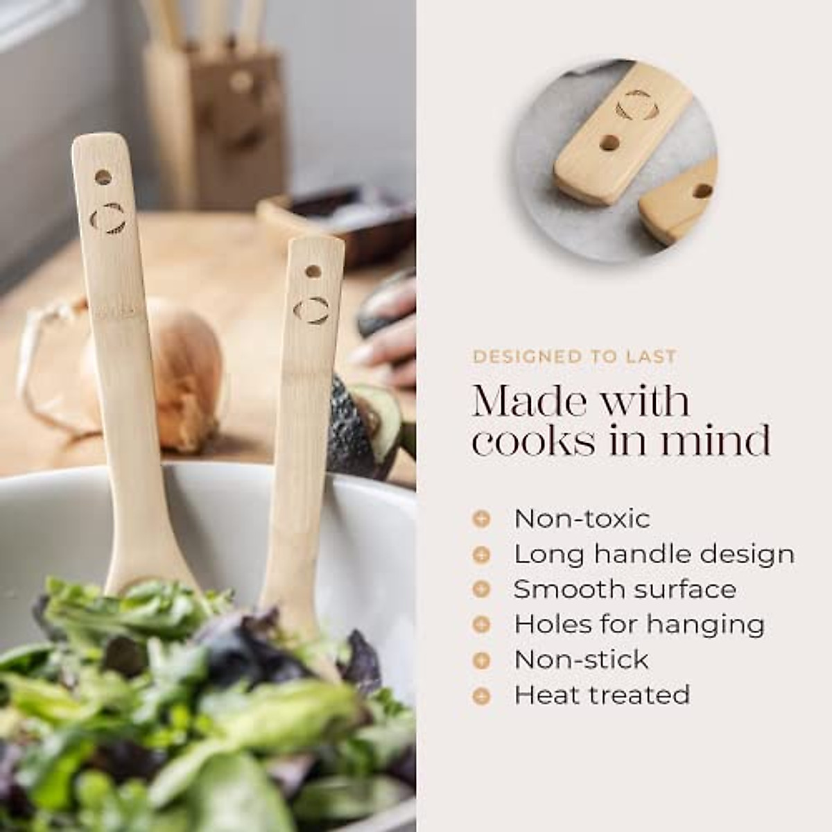 REHAU Bamboo Kitchen Utensils Set 8pcs – Non-Stick Wooden Spoons for Cooking – Quality Wooden Spoon & Wooden Spatula Set, Kitchen Wooden Utensils for Cooking - Easy to Clean Wooden Cooking