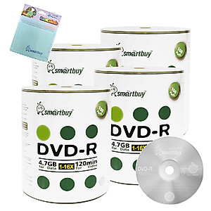 Smartbuy 400-disc 4.7GB/120min 16x DVD-R Logo Top Blank Media Record Disc + Free Micro Fiber Cloth