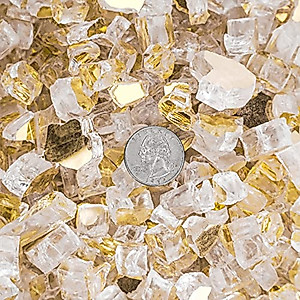 onlyfire 10 pounds Fire Glass for Propane Fire Pit and Gas Fireplace, 1/4 Inch Reflective Firepit Glass Rocks for Fire Pit Table and Fire Bowl, High Luster Gold
