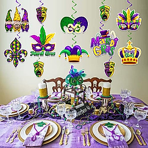 36 Pcs Mardi Gras Decorations Hanging Swirls, NO-DIY Mardi Gras Party Decorations, Mardi Gras Party Supplies Whirls Glitter Foil Ceiling Swirls for Mardi Gras Decor Shrove Tuesday New Oeleans Party