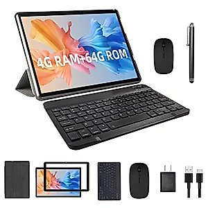 2023 Newest 2 in 1 Tablet, 10 inch Android 11 Tablet with Keyboard, 4GB+64GB, Tablets with Case Mouse Stylus, 1.8GHz Quad Core, 1280*800 HD Touch Screen, 8MP Dual Camera, Games, Wi-Fi, BT Tableta PC