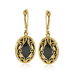 Ross-Simons Black Onyx Drop Earrings in 14kt Yellow Gold