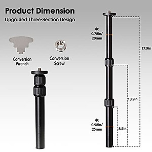 Nycetek 3 Section Tripod Extension Arm, 18" Super Sturdy Aluminium Tripod Extension Tube with 1/4” to 3/8” Screw, Tripod Extender Rod with Locking System for Tripod/DSLR Camera, Max Load 11lb