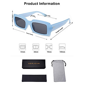 Allarallvr Trendy Rectangle Sunglasses for Women Men Vintage 90's Square Shades Thick Frame Nude Sunnies Sunglasses AR82002, Blue
