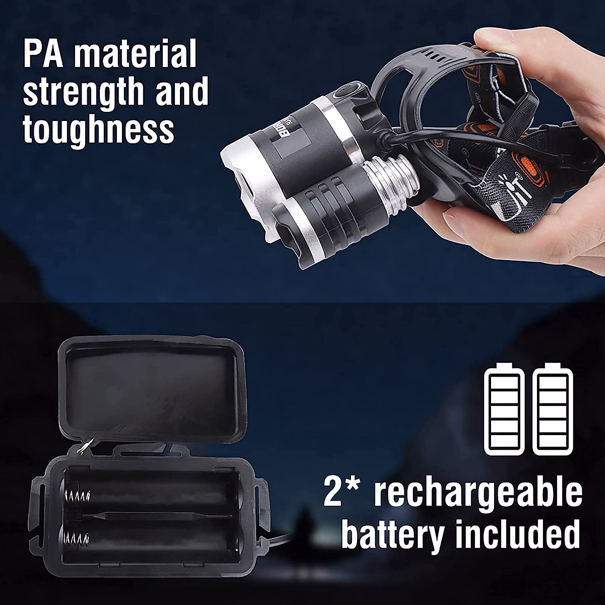 BORUIT RJ-3000 LED Green Headlamp,3 Modes White and Green LED Hunting Headlight,USB Rechargeable 5000 Lumens Tactical Head lamp for Fishing Running Camping Hiking