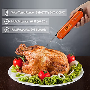 Digital Instant Read Meat Thermometer, Waterproof Foldable Probe, for BBQ, Kitchen, Food Cooking, Candy Making, Deep Fry, Grill, Cheese Making and Roast Turkey, Orange