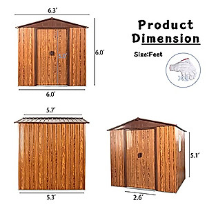 SUNDALY 6'x 6' Wood Look Outdoor Storage Shed with Door, Window & Lock, Waterproof Metal Garden Tool Storage Shed with Floor Frame for Backyard Patio Lawn,Brown